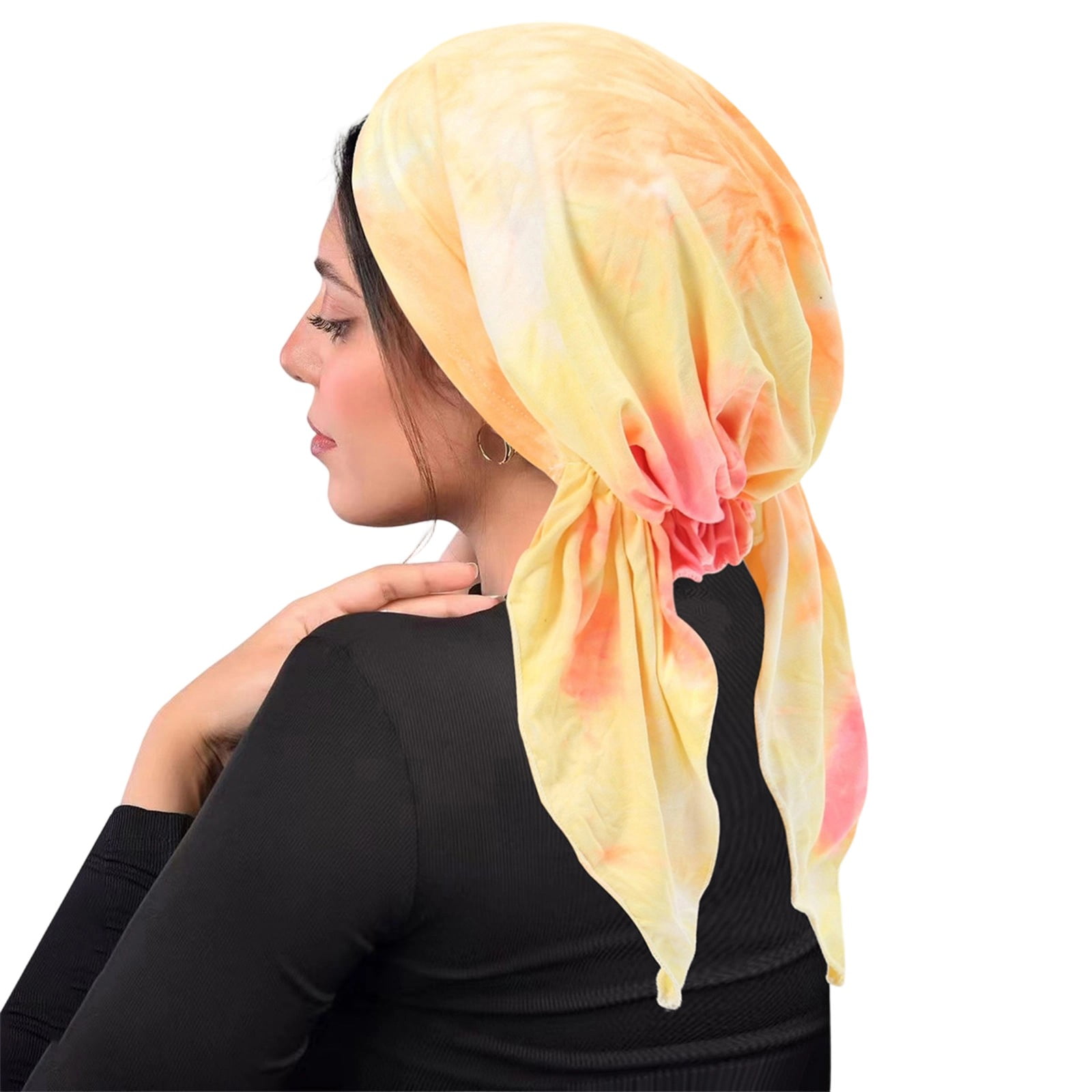 Curved Floral Women Hair Cover Hat Two Tail Tie Dyes Simple Wrap Chemo ...