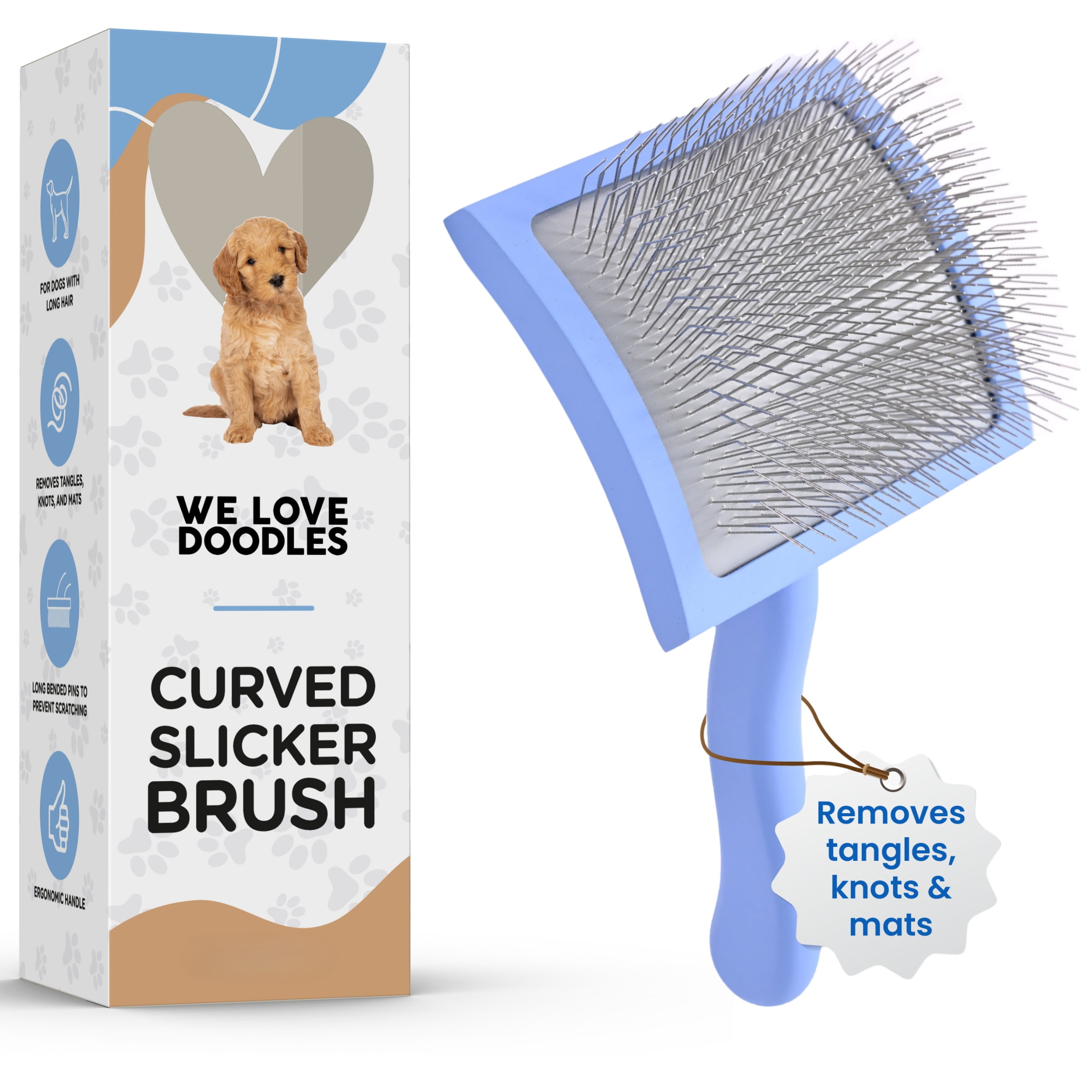 Curved Grooming Slicker Brush for Dogs, Soft Pin Goldendoodle Brush for ...