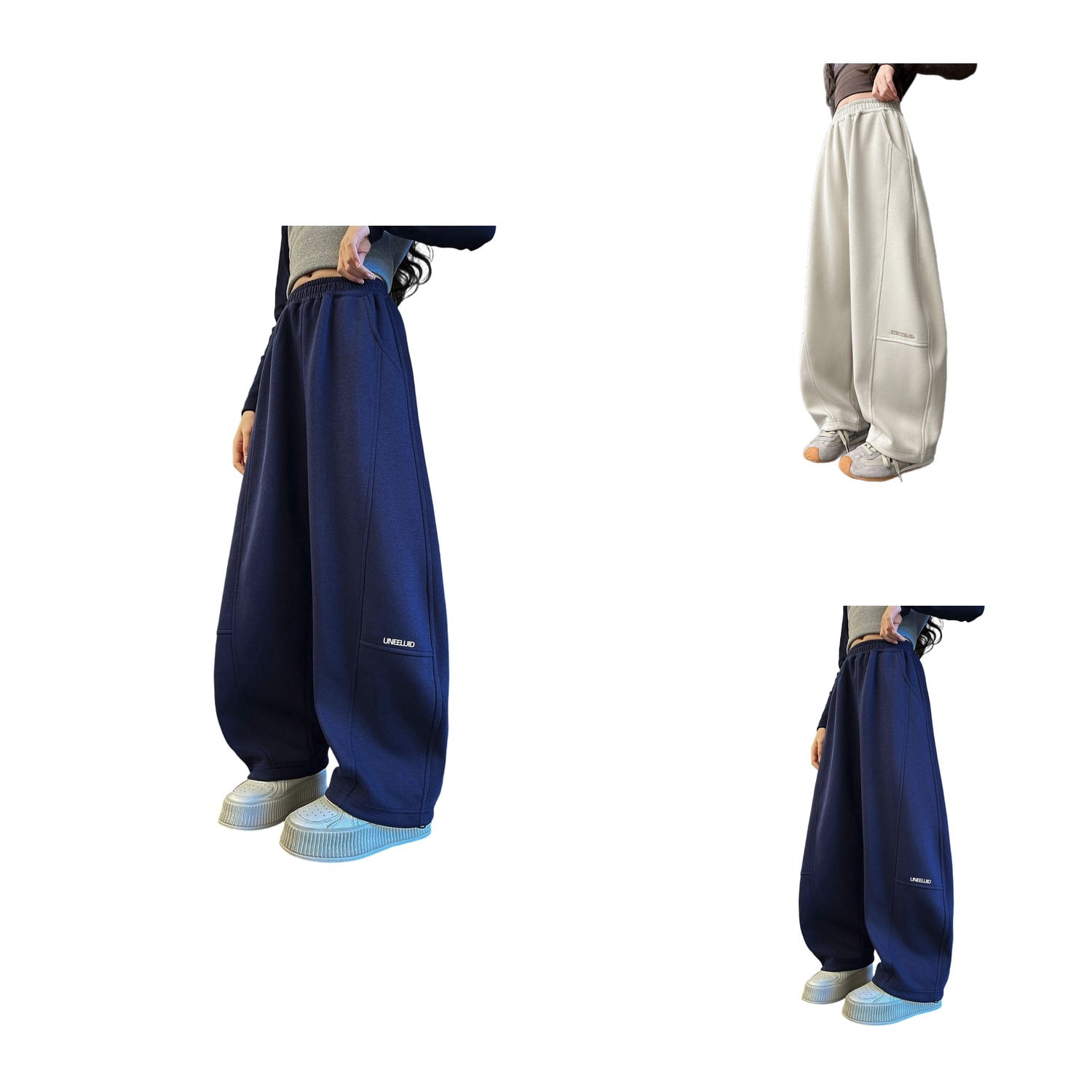 Curved Hem Casual Cargo Jogger Pants for Girls, Wide Leg Athletic ...