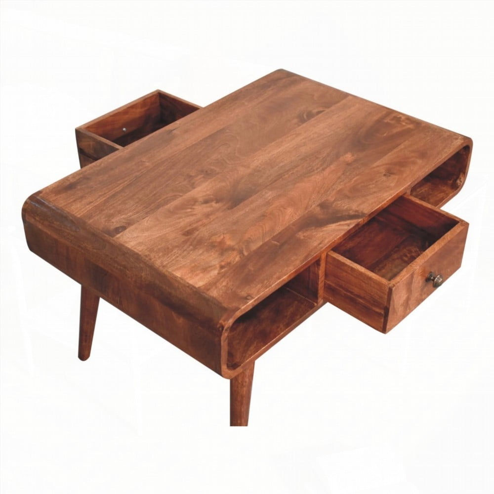 Curved Honey Caramel Coffee Table with 100% Solid Mango Wood & 2 ...