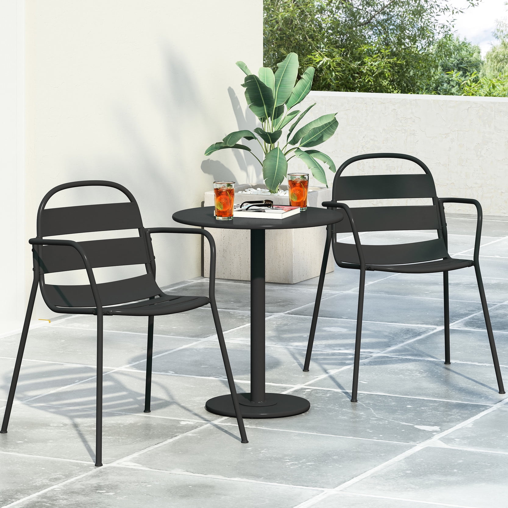 Curved Iron Bistro Set with Matte Texture / Modern Outdoor Setup ...