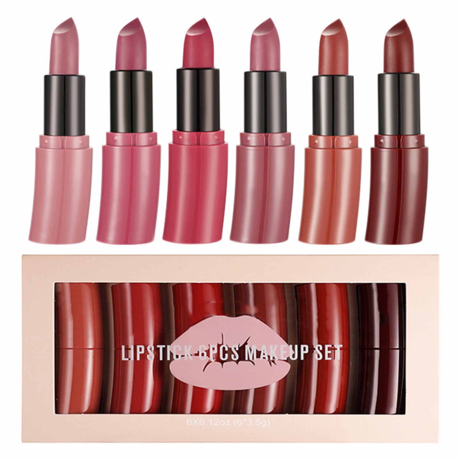 Curved Lipstick Set 6 Color Moisturizing Smooth Lipstick Lasting ...