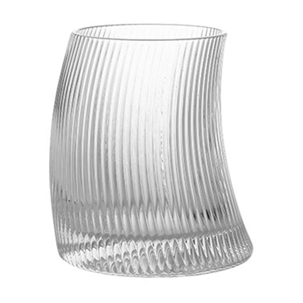 Curved Moon Shape Glass Mug Transparent Ribbed Drinking Cup for Home ...