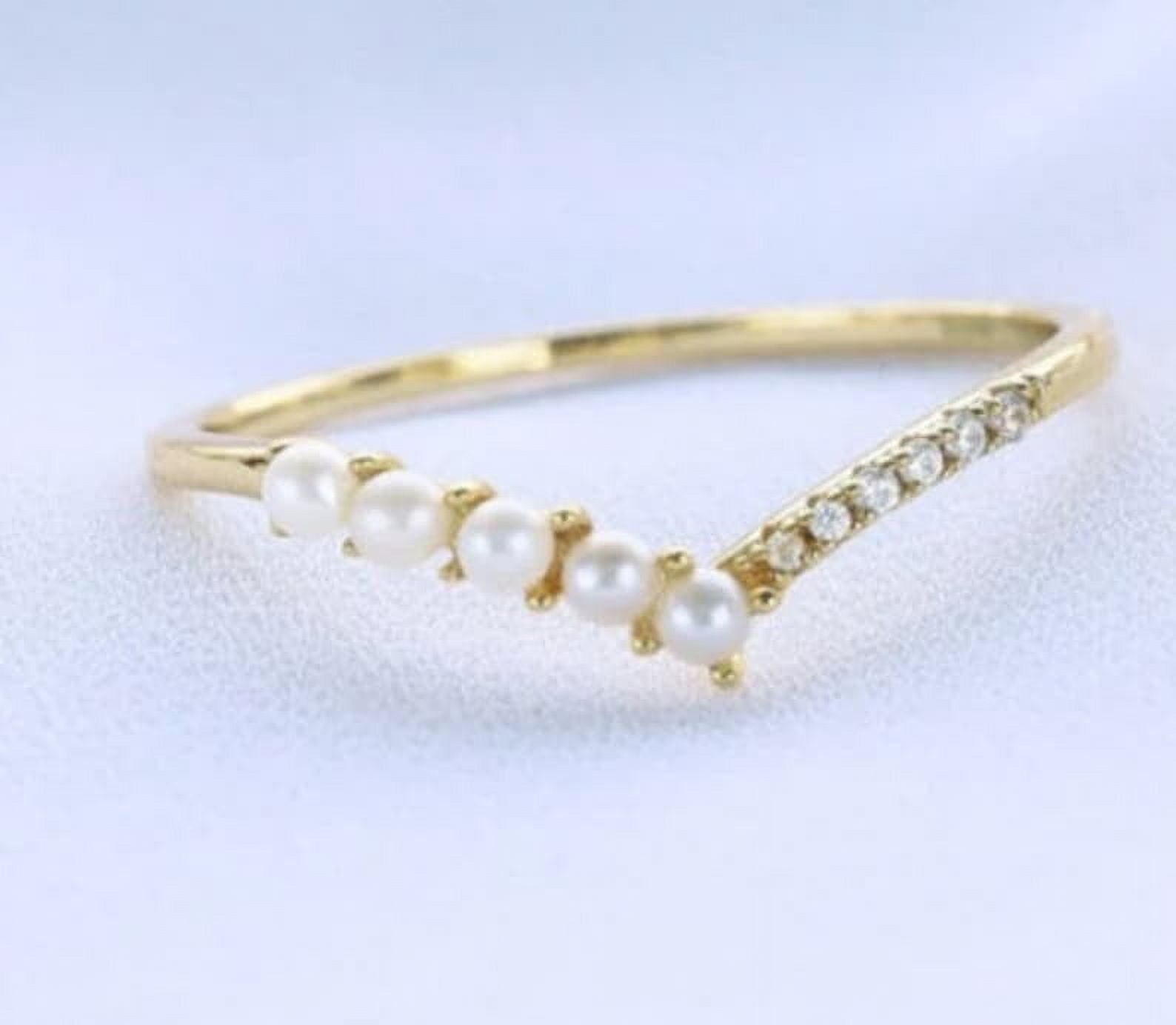 Curved Pearl & Diamond Band,Half Eternity Curved Band,925 Silver Pearl ...