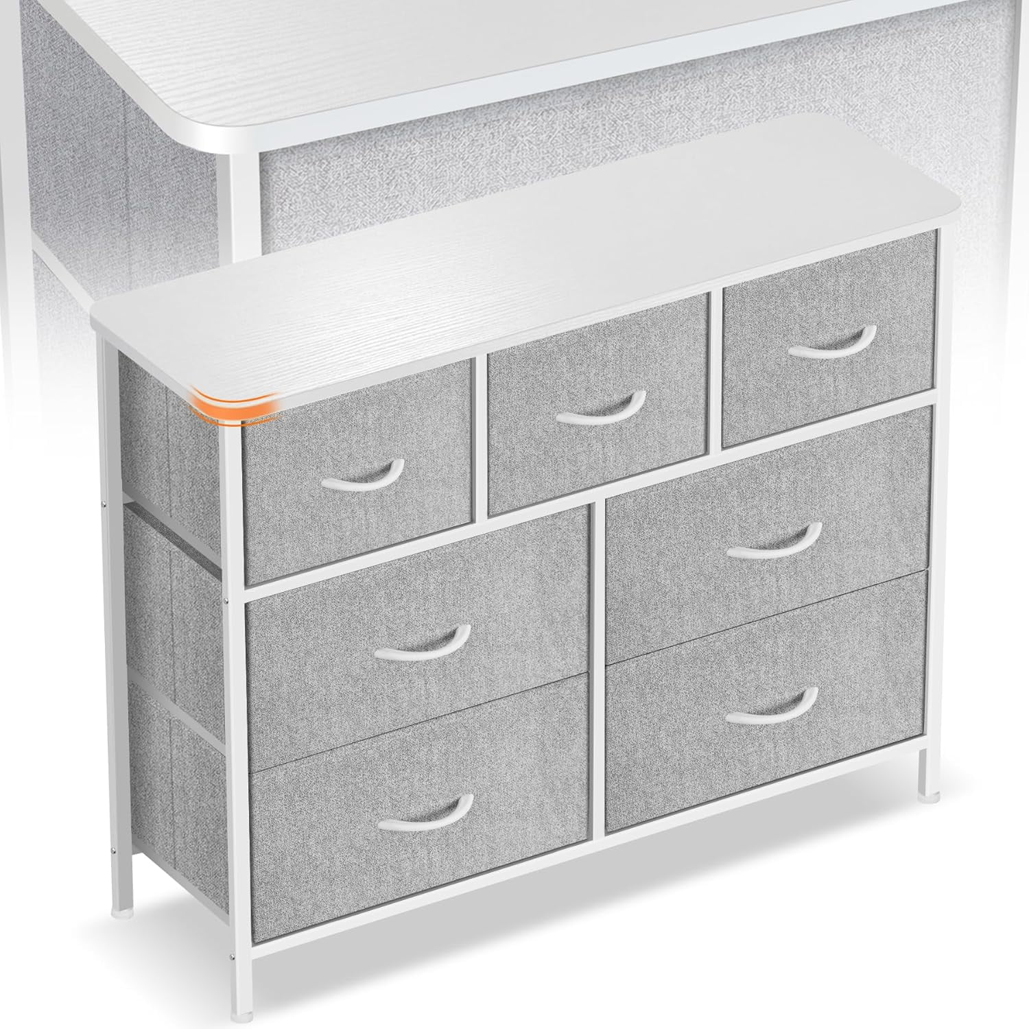 Curved Profile Dresser for Bedroom, Chest of Drawers, 7 Storage Drawers ...