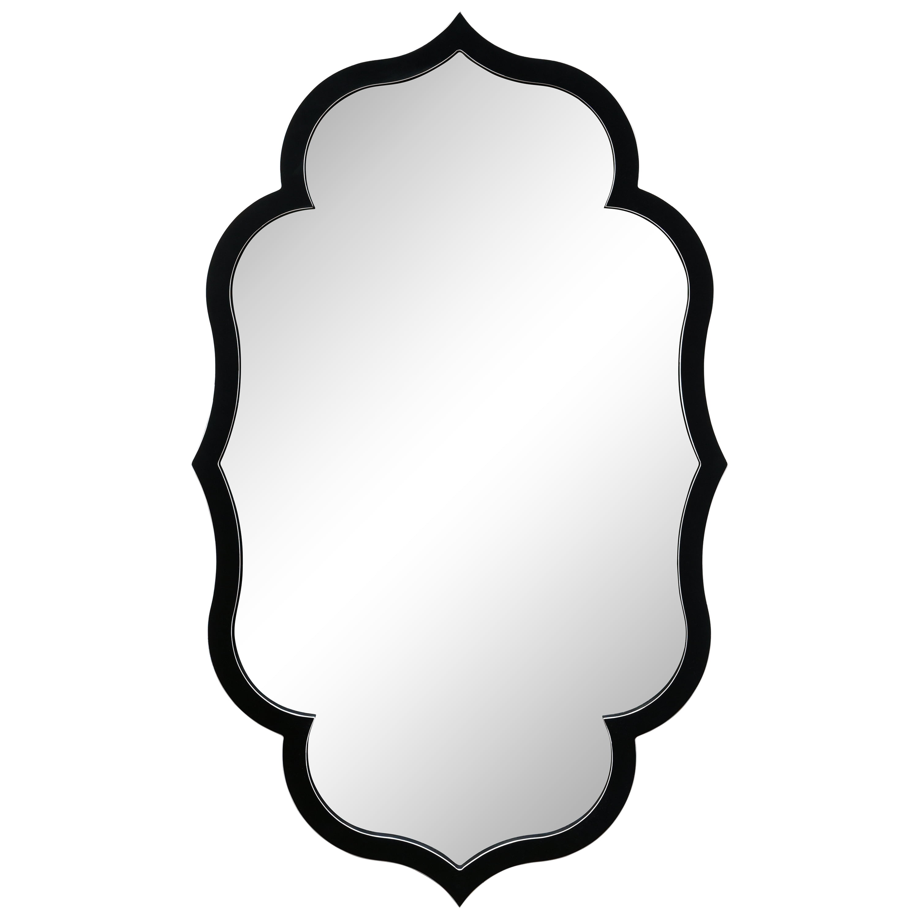 Curved Scalloped Wall Mirror on Black Matte Frame with Washed White ...