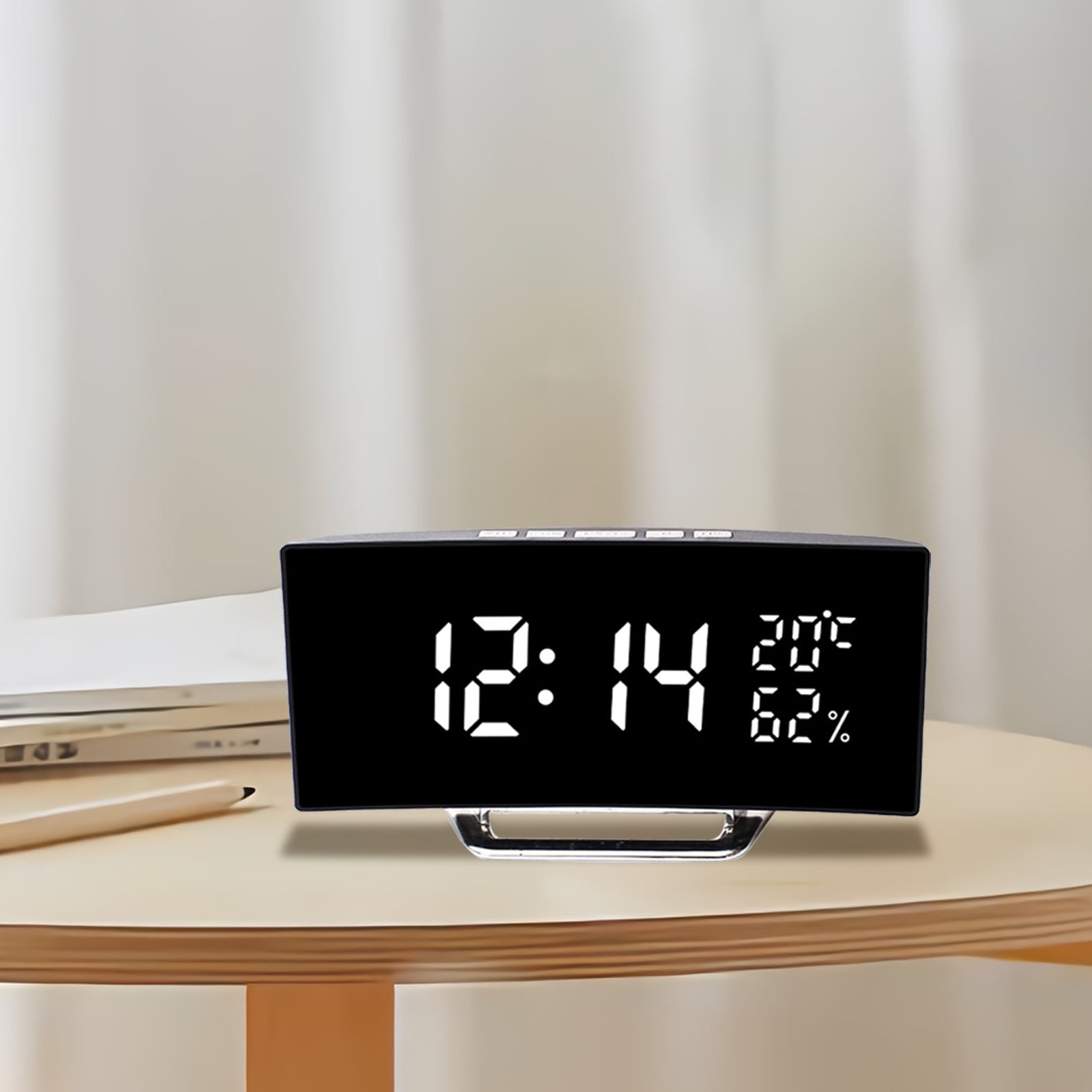 Curved Screen LED Clock, Temperature Humidity Display, 3 Brightness ...