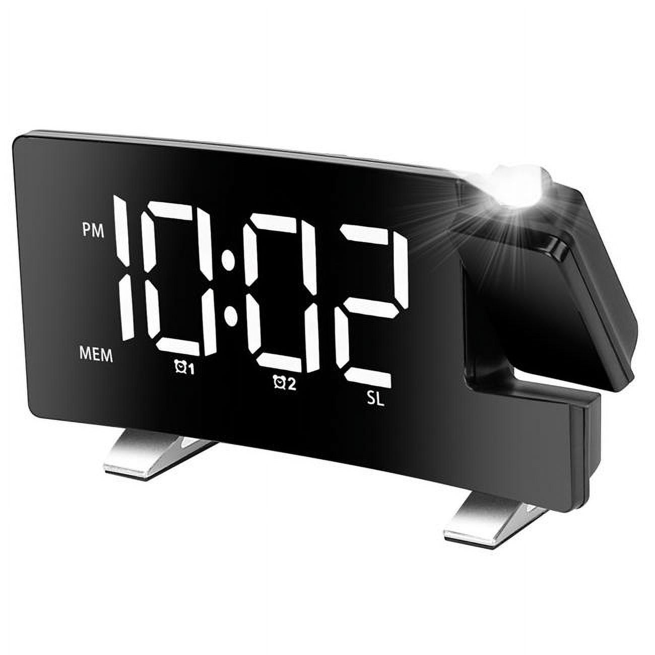 Curved-Screen Projection Alarm Clock: Dual Alarms, USB Charging, 4 ...