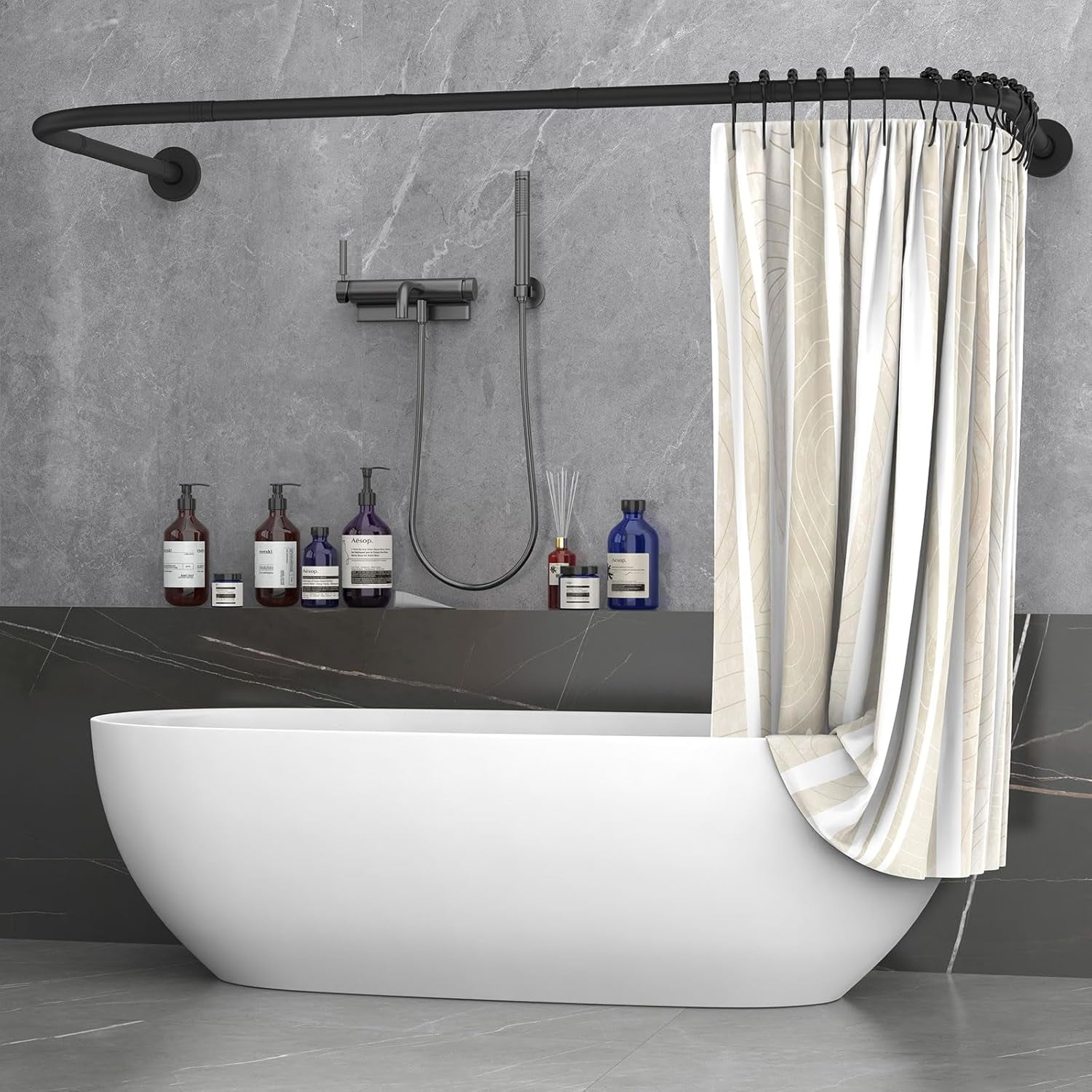 Curved Shower Curtain Rod for Bathroom, 2-in-1 U and L Shaped Shower ...