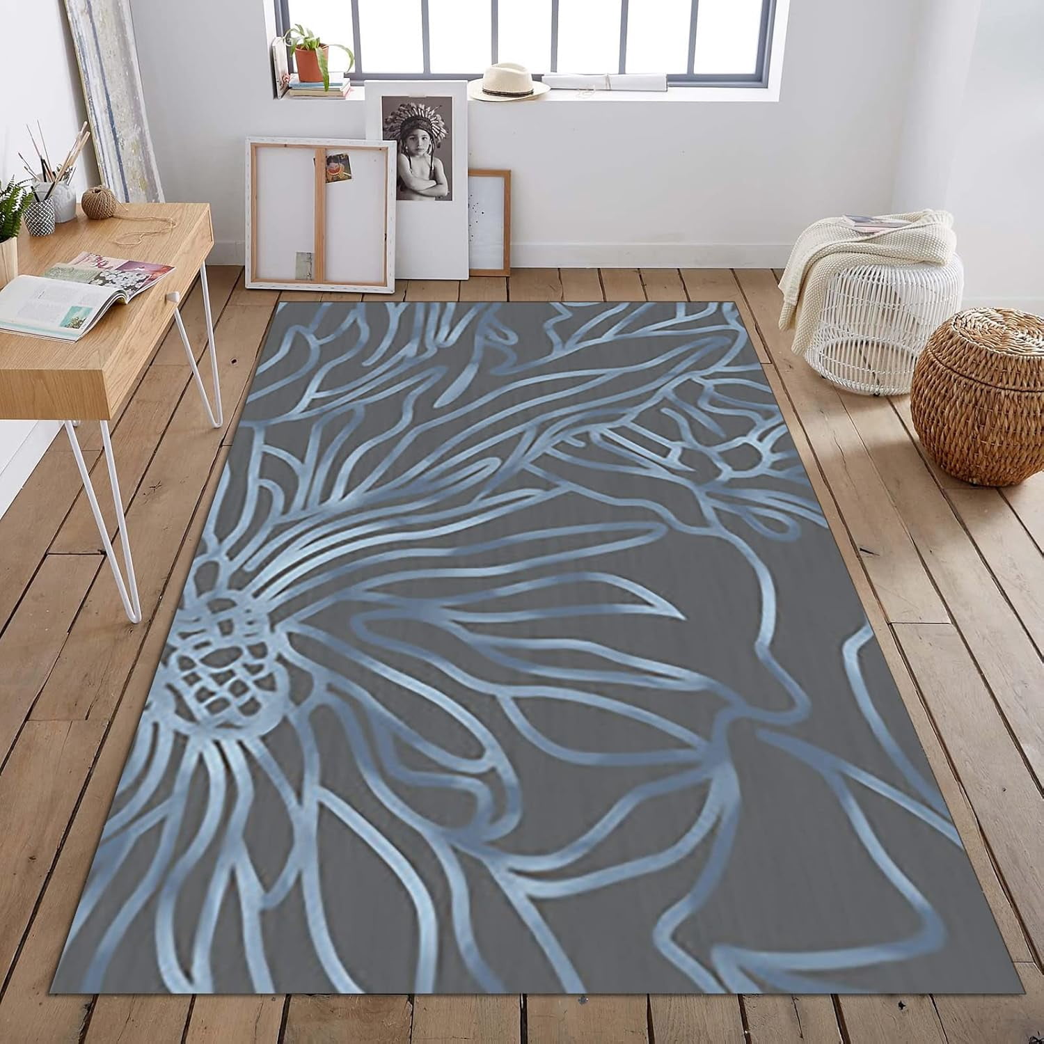 Curved Staggered Line Strip Rug, 3D Simple Art Carpet, Doormat Soft and ...