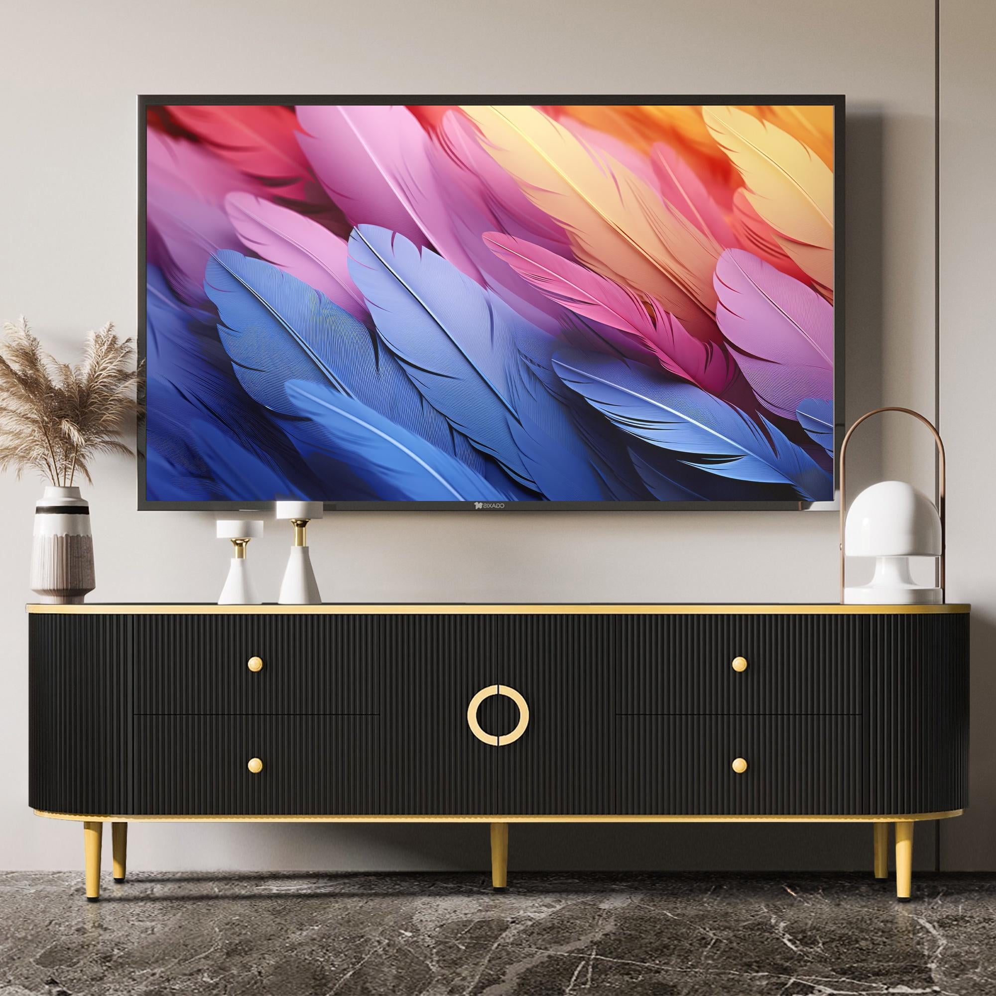 Curved TV Stand with 4 Drawers and 1 Cabinet, Atumon TV Console ...