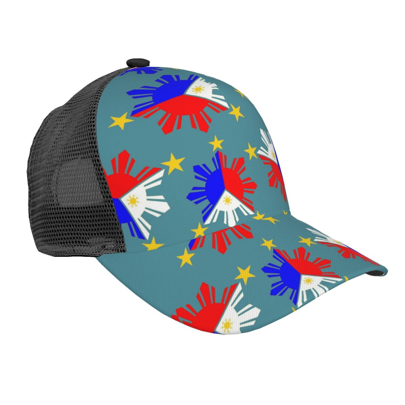 Curved Trucker Hat Filipino Flag Stars Sun Pattern Adjustable Mesh Back ...