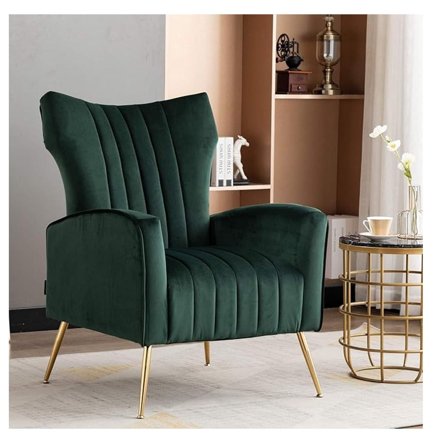 Curved Tufted Accent Chair with Metal Legs Upholstered Arm Club Leisure ...