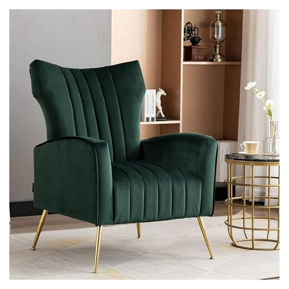 Curved Tufted Accent Chair with Metal Legs Upholstered Arm Club Leisure ...
