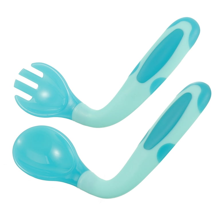 Curved Utensils Left hand Elbow Spoon Baby Knife Fork Set 2pcs blue fork Combination Feeding Flatware Food Spoons Training Toddler