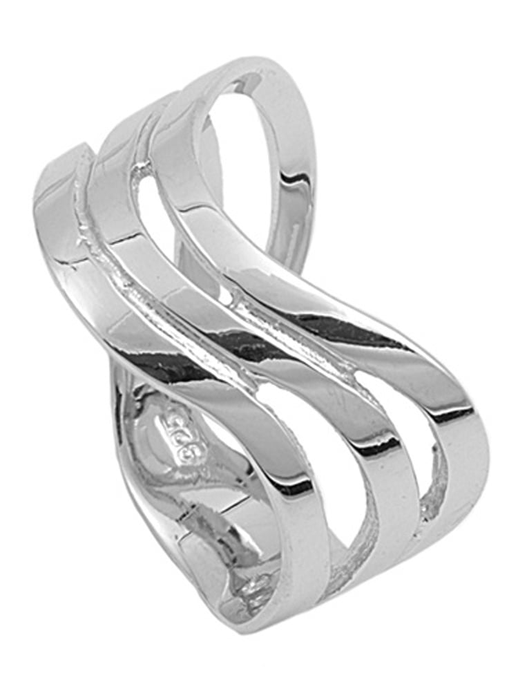 Curved Wave Stacked Thumb Ring .925 Sterling Silver Band Jewelry Female ...