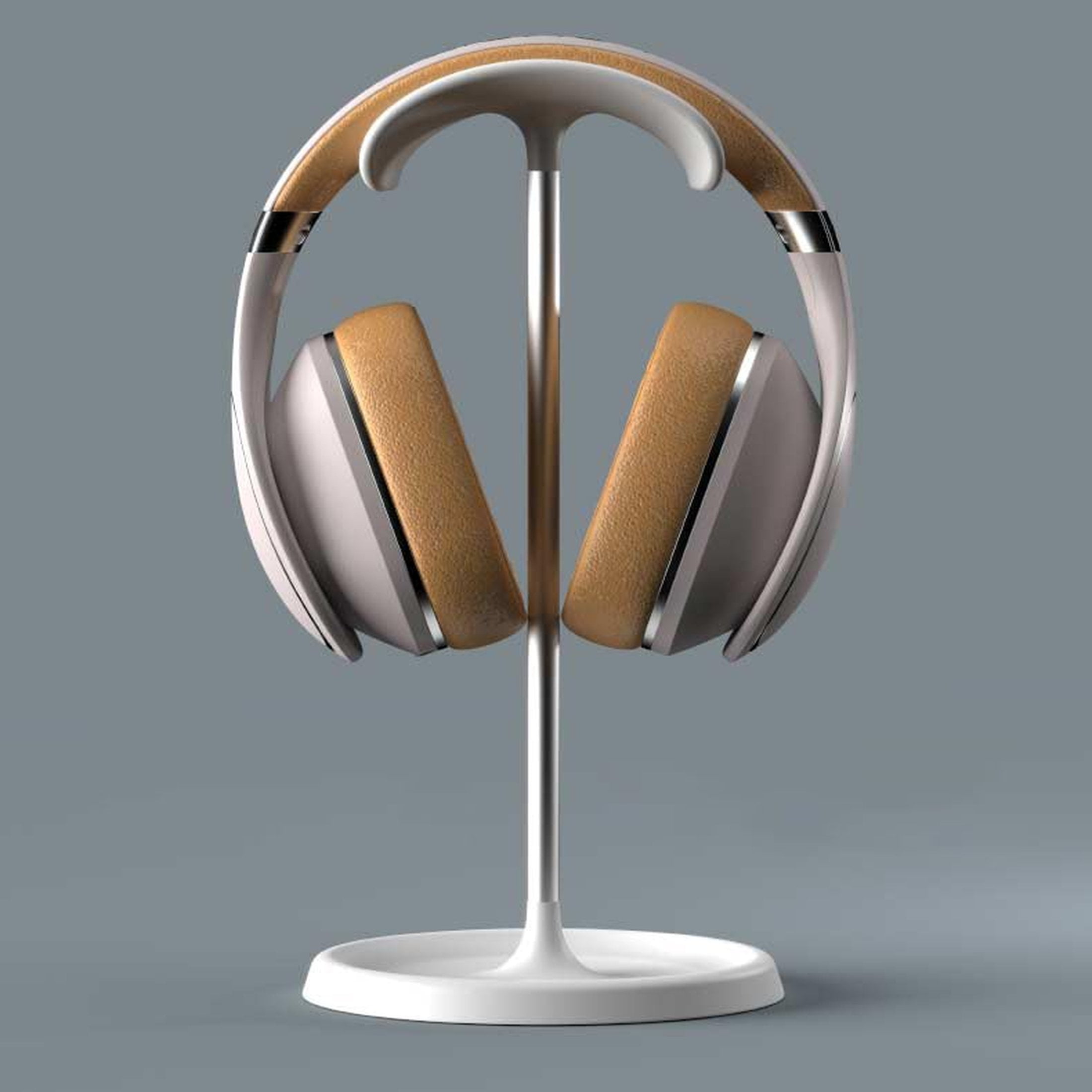 Curved White Headphone Stand with Cable Storage for Gaming and Audio ...