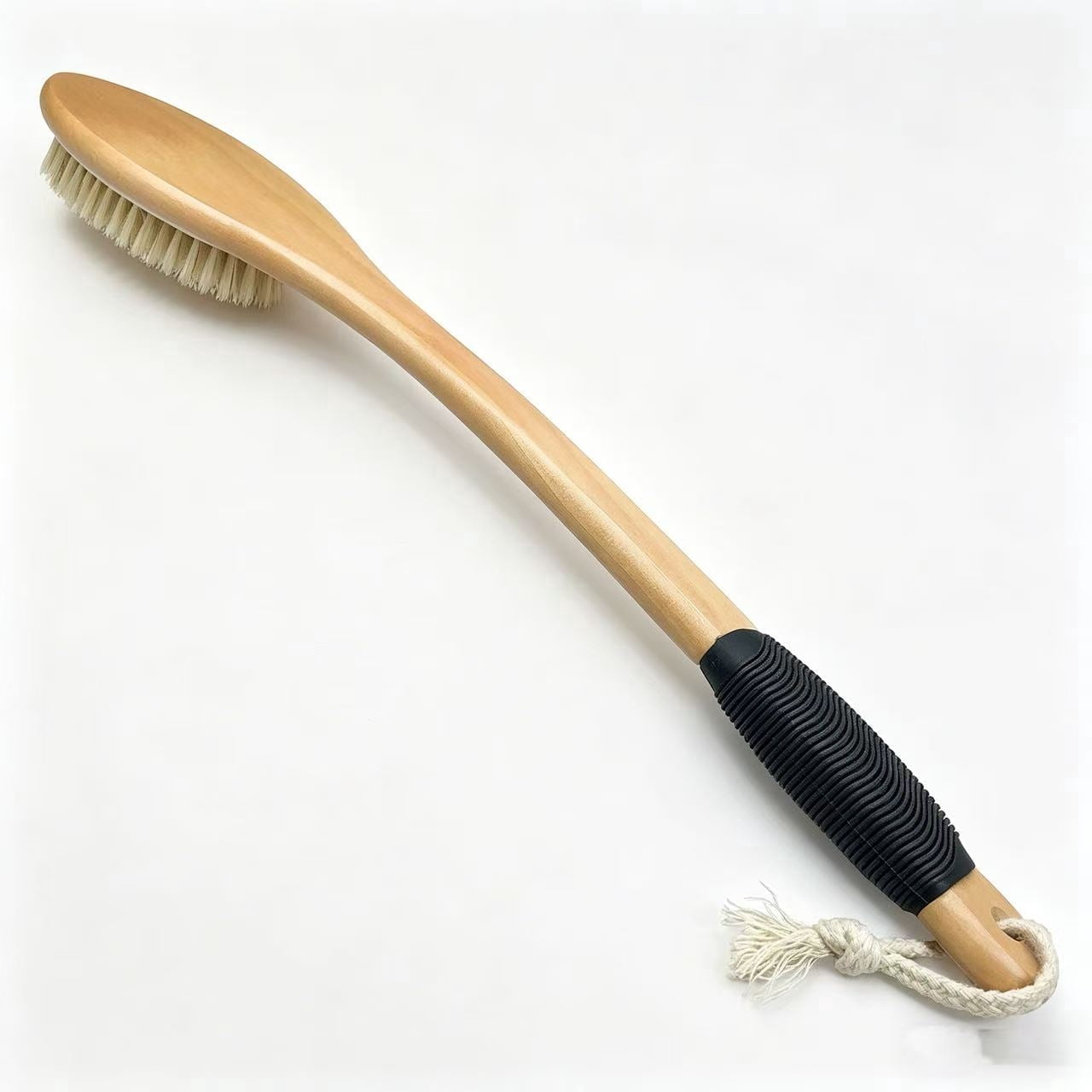 Curved Wooden Long Handle Bath Brush, Non Slip Shower Exfoliating Brush ...