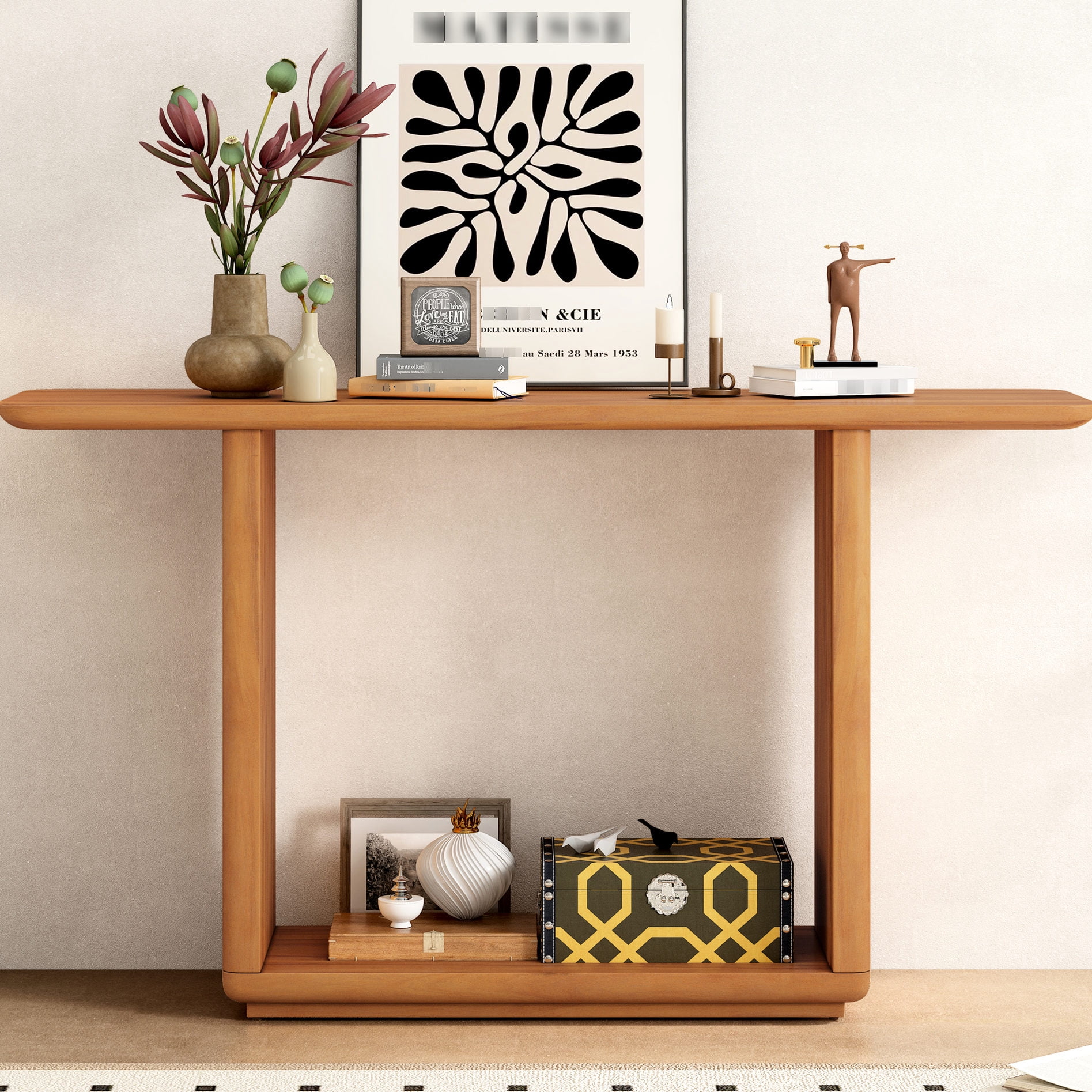 Curved - corner console table with natural wood veneer and U - base for ...