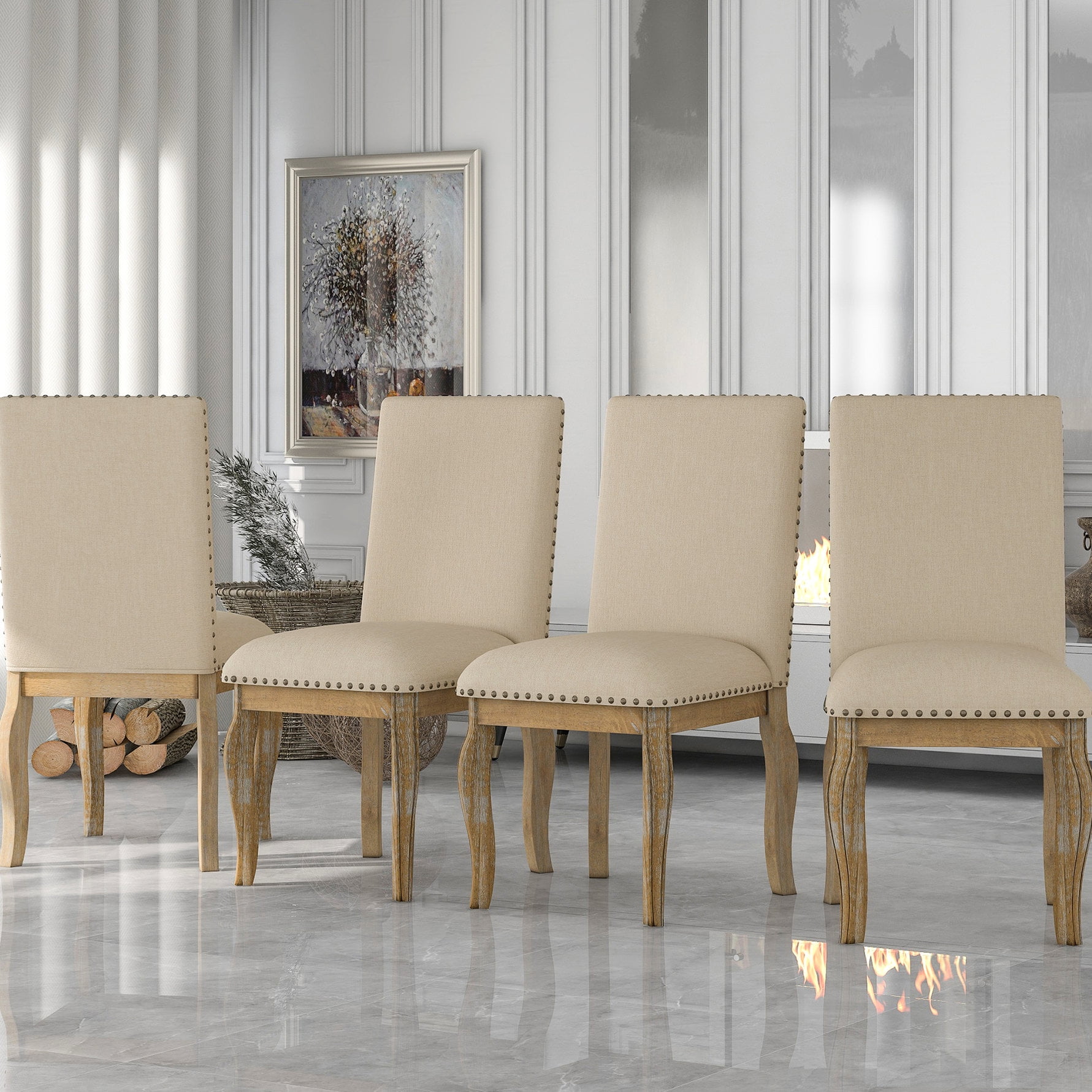 Curved - leg, high - back upholstered dining chairs with 250 - lb ...