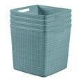 Curver Jute 11" Cube Basket, Resin Plastic Storage Bin, Aqua Slate, 4 ...