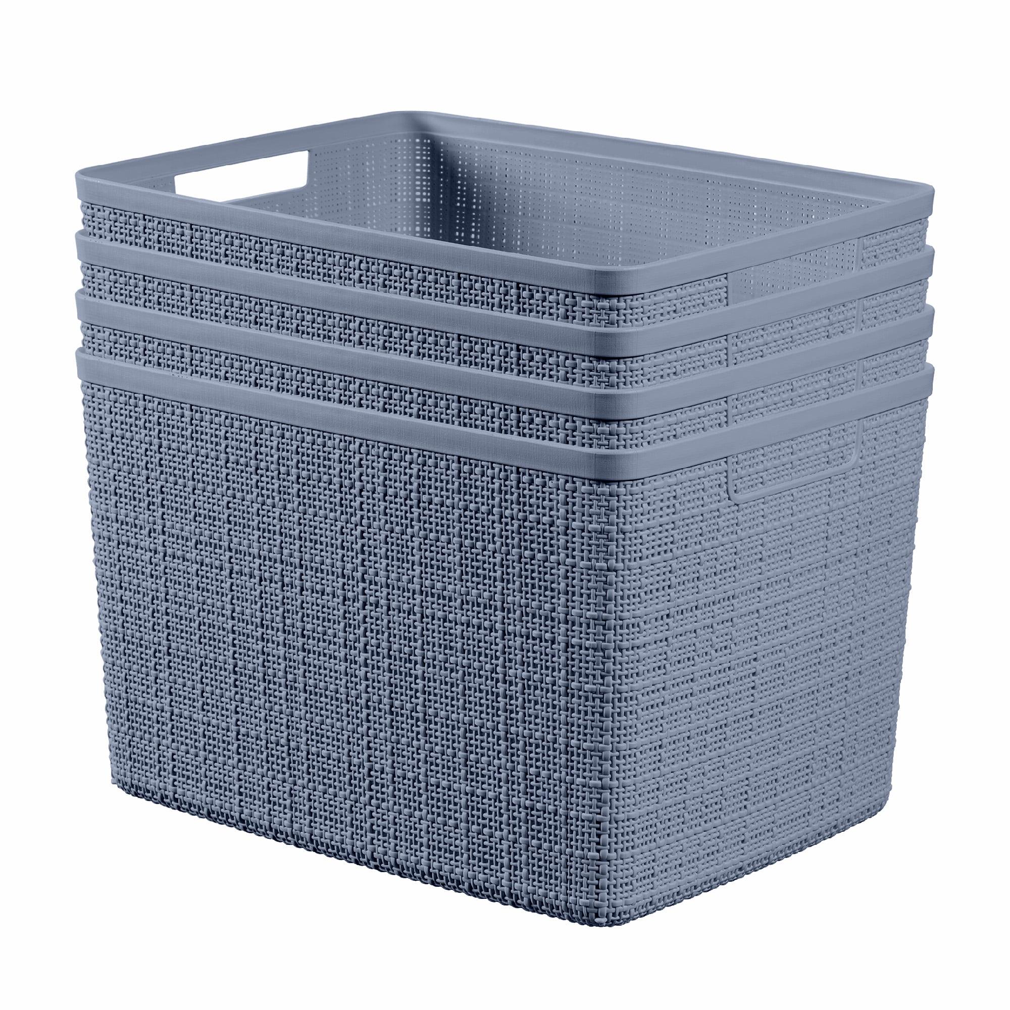Curver Jute Basket Large, Resin Plastic Storage Bin, Denim Blue, 4 Pack ...