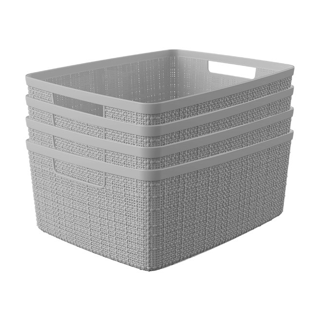 Curver Jute Basket Medium, Resin Plastic Storage Bin, Cool Grey, 4 Pack ...