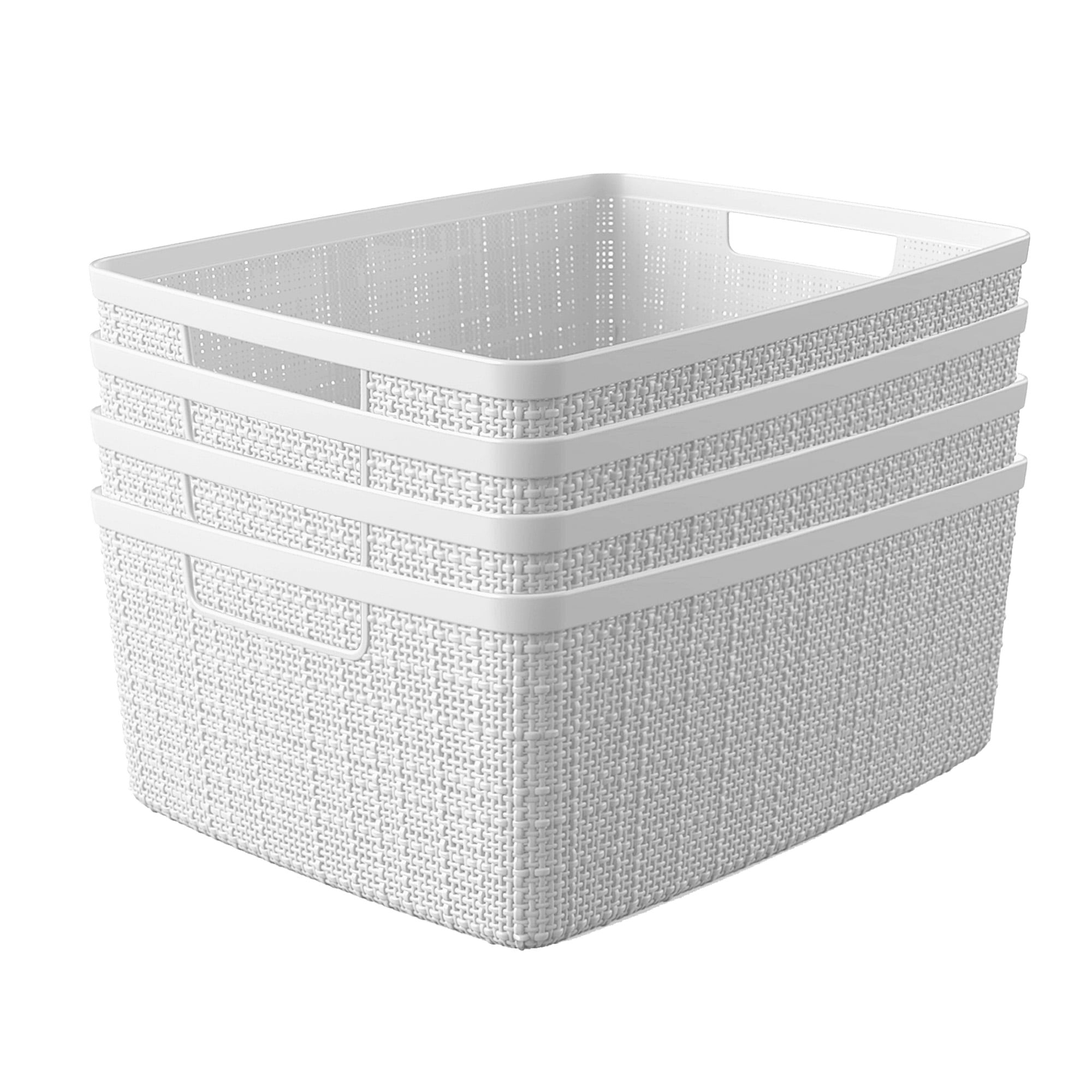 Curver Jute Basket Medium, Resin Plastic Storage Bin, White, 4 Pack ...