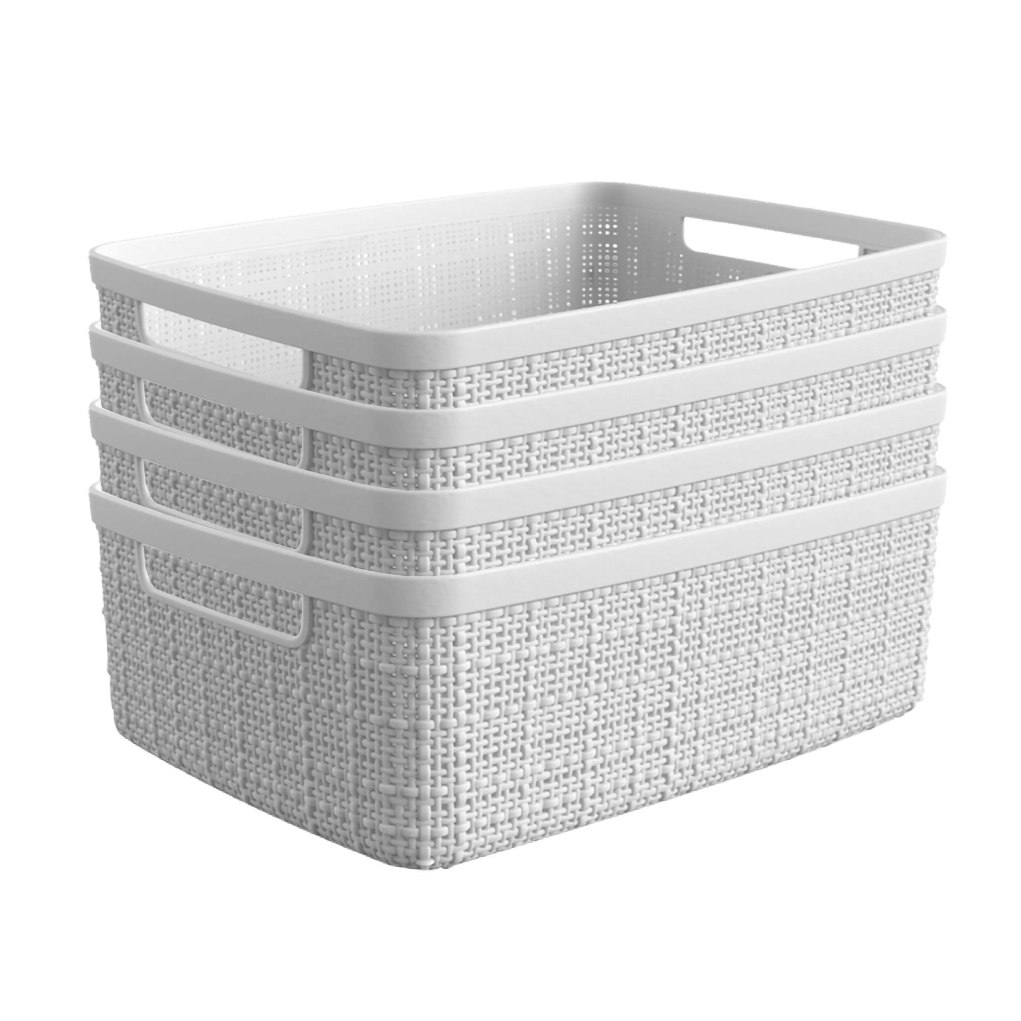 Curver Jute Basket Small, Resin Plastic Storage Bin, White, 4 Pack ...