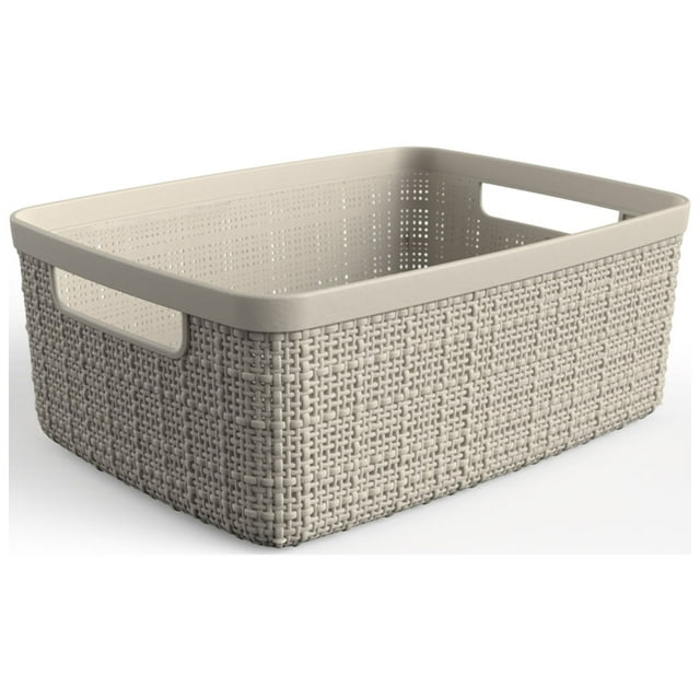 Curver Jute Storage Basket, Small Resin Bin, Tan, Home Organizer ...