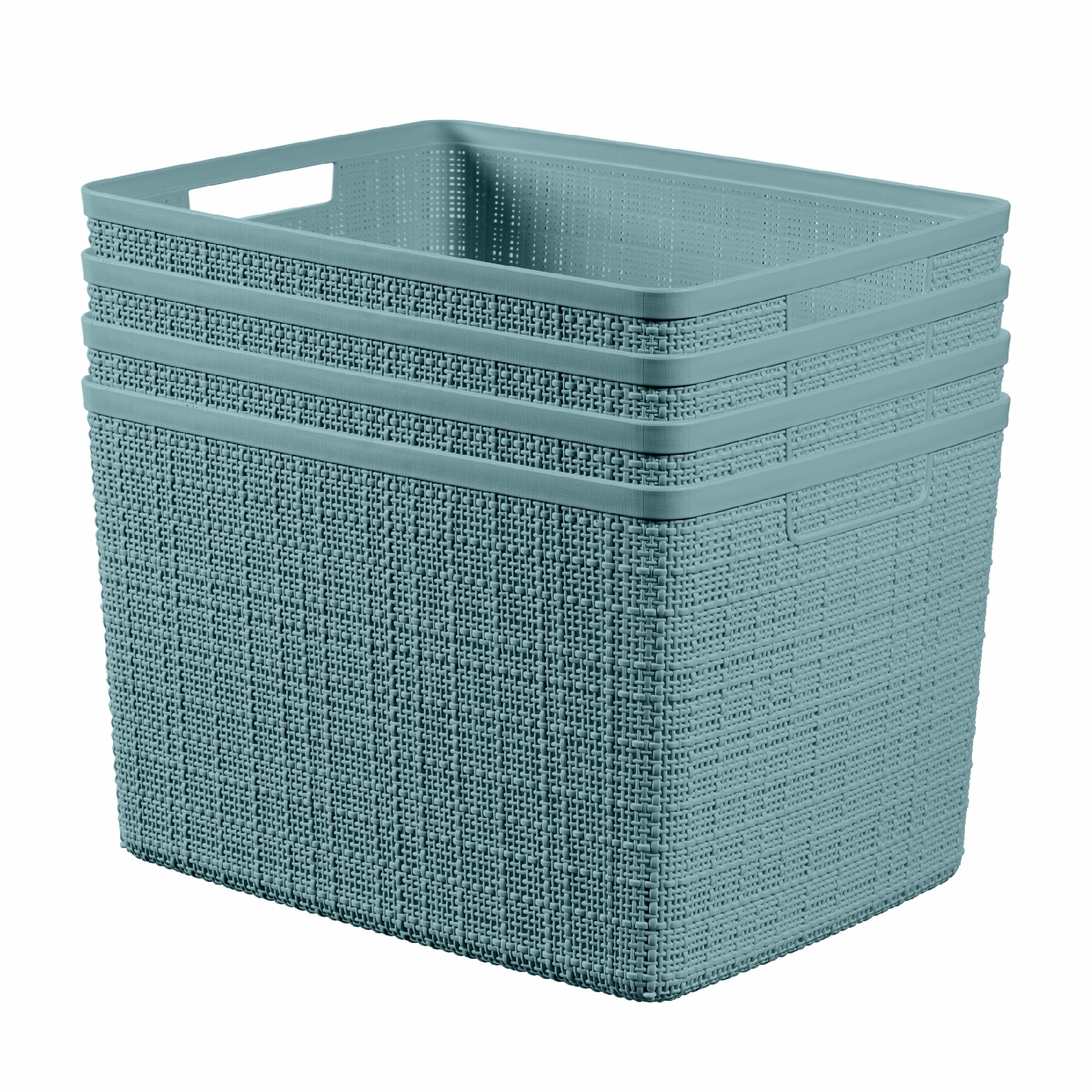 Curver Jute Large Woven Basket, Aqua Slate, Resin Plastic Storage Bin ...