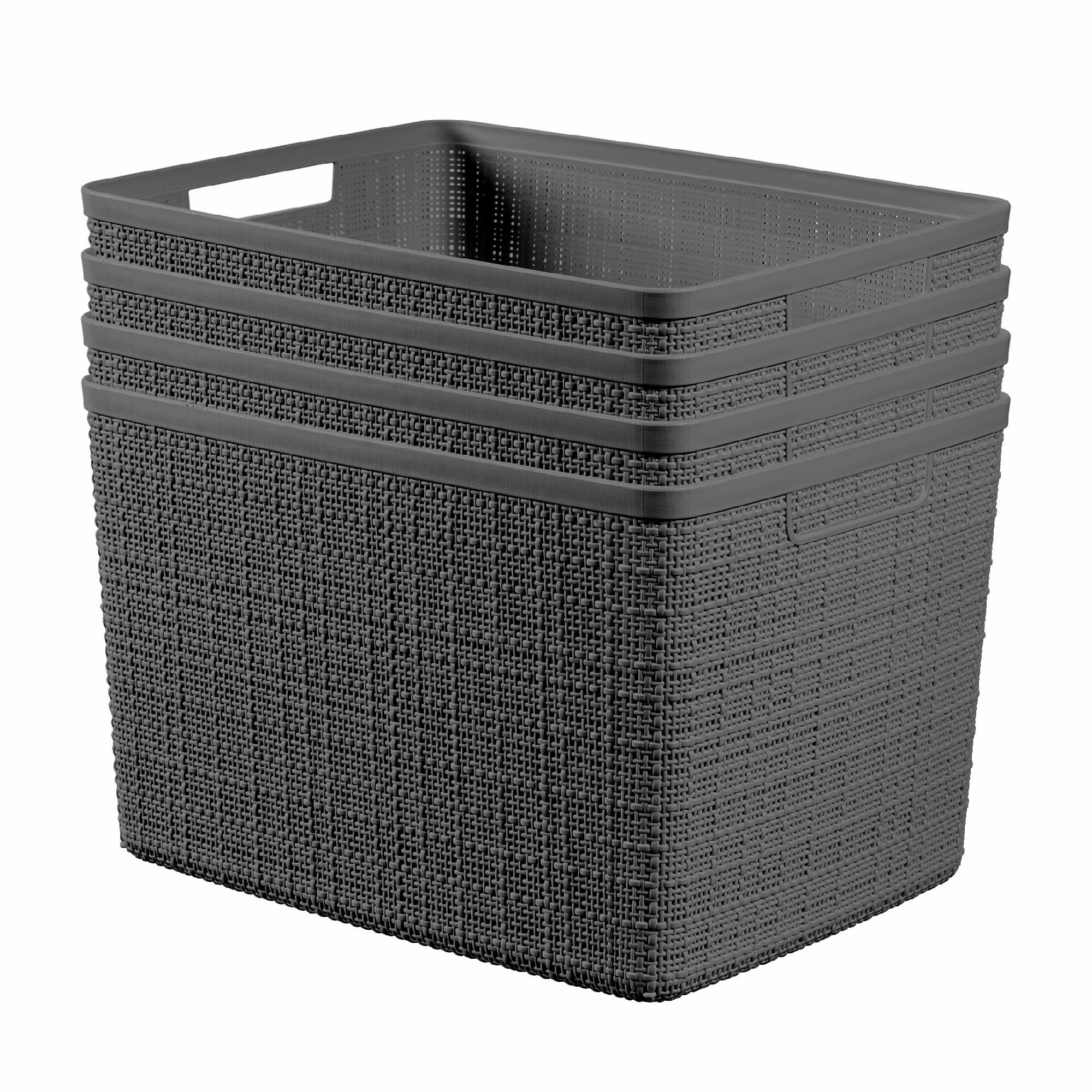 Curver Jute Large Basket, Resin Plastic Storage Bin, Grey Flannel, 4 ...