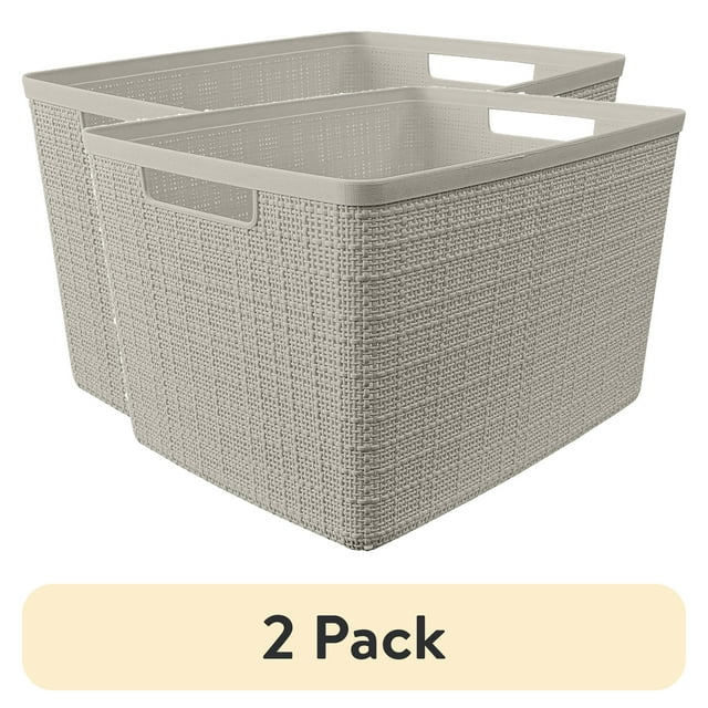 (2 pack) Curver Jute Large Beige Plastic Storage Basket - Walmart.com