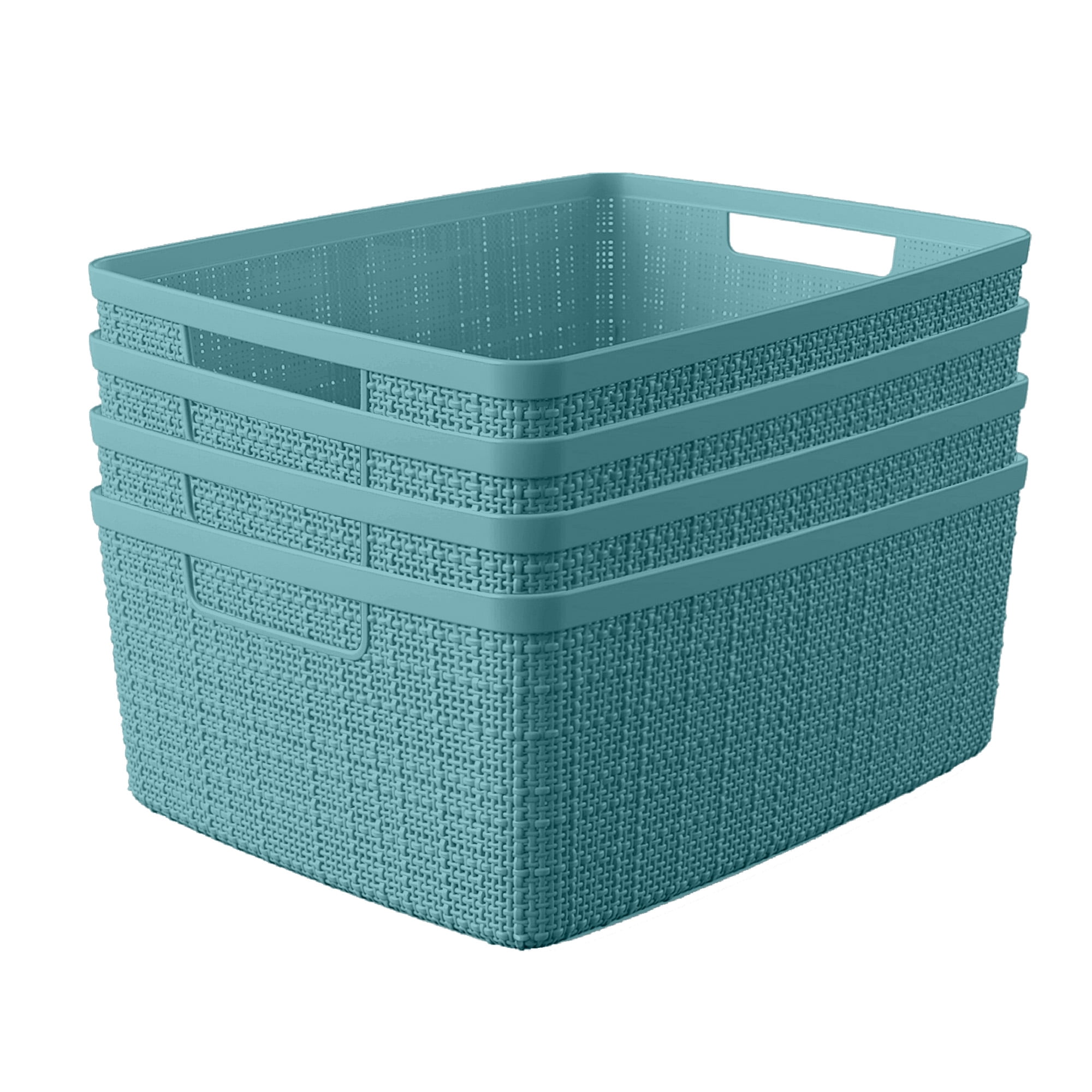 Curver Jute Medium Basket - Resin Plastic Storage Bin - 4 Pack ...
