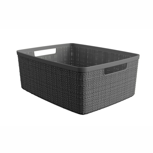 Curver Jute Medium Grey Plastic Storage Basket - Walmart.com