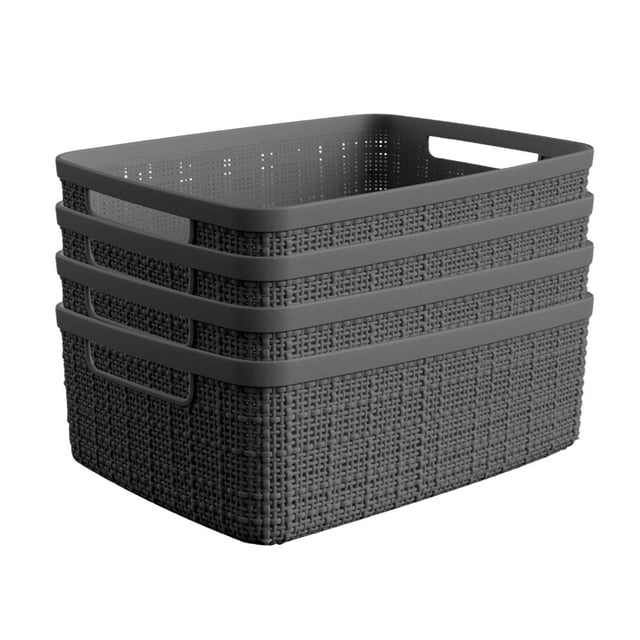 Curver Jute Small Basket, Resin Plastic Storage Bin, Grey Flannel, 4 ...