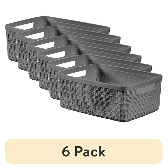 (6 pack) Curver Jute Small Grey Plastic Storage Basket - Walmart.com