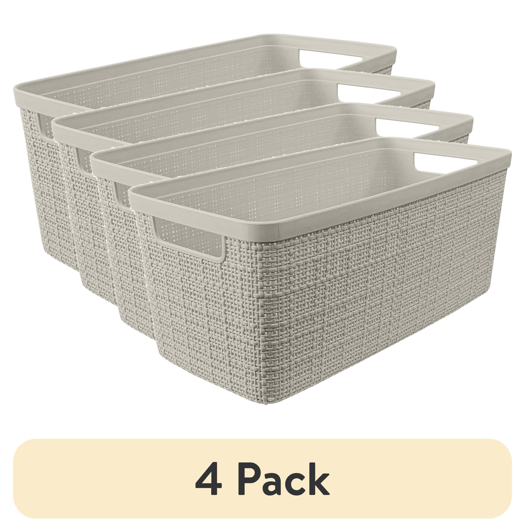 (4 pack) Curver Jute Small Long Beige Plastic Storage Basket - Walmart.com