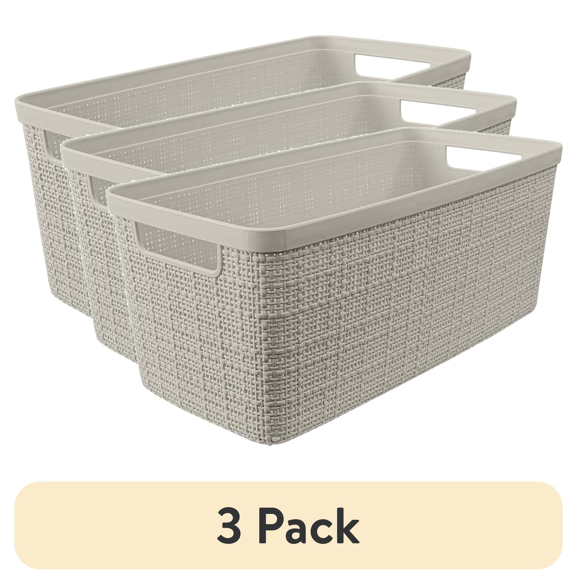 (3 pack) Curver Jute Small Long Beige Plastic Storage Basket - Walmart.com