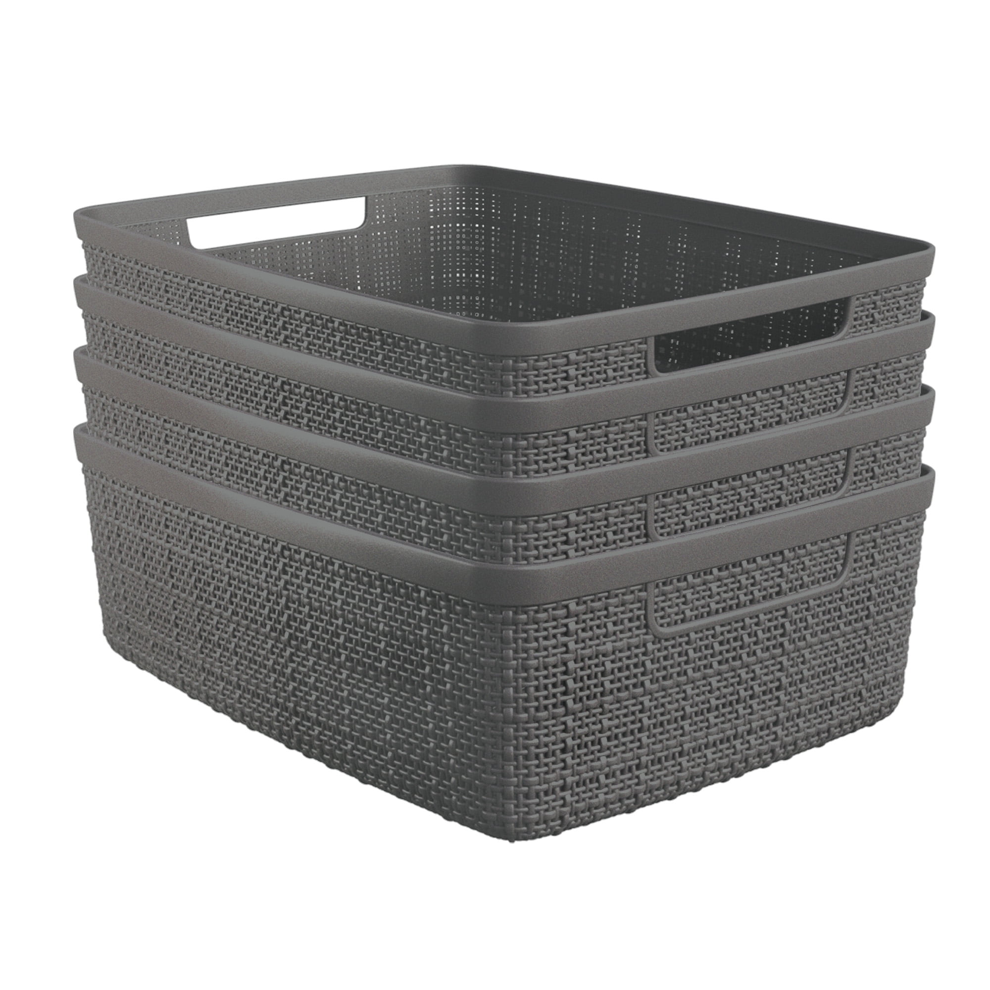 Curver Jute Smedium Basket, Resin Plastic Storage Bin, Grey Flannel, 4 ...