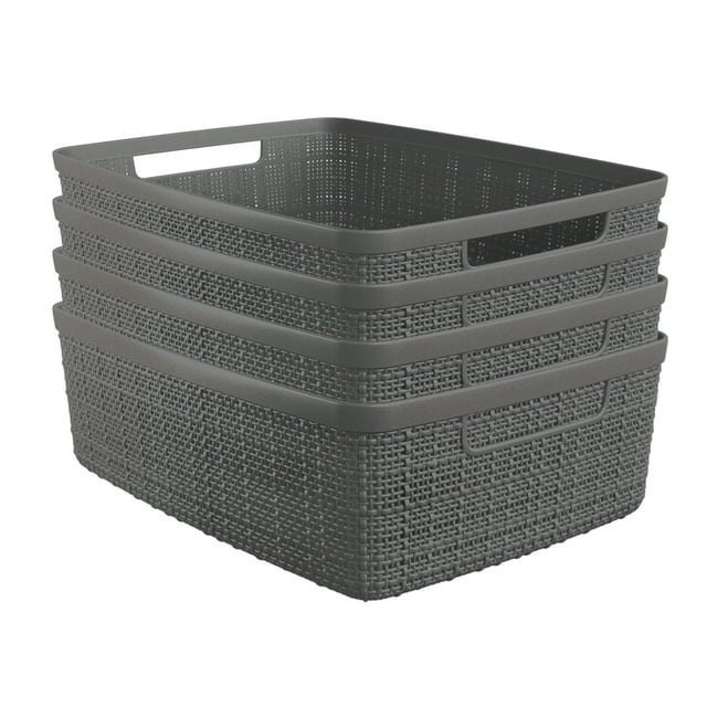 Curver Jute Smedium Basket, Resin Plastic Storage Bin, Grey Flannel, 4 ...