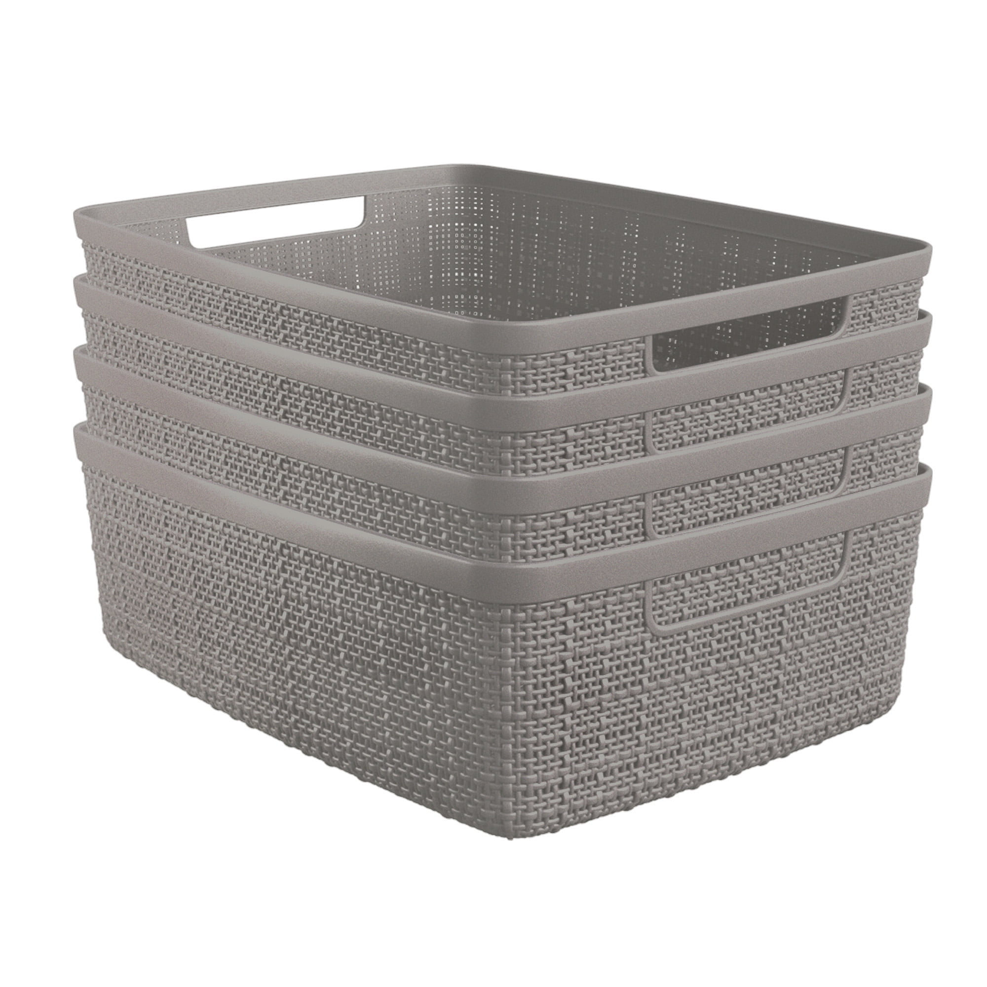 Curver Jute "Smedium" Basket, Resin Plastic Storage Bin, Warm Grey, 4 ...