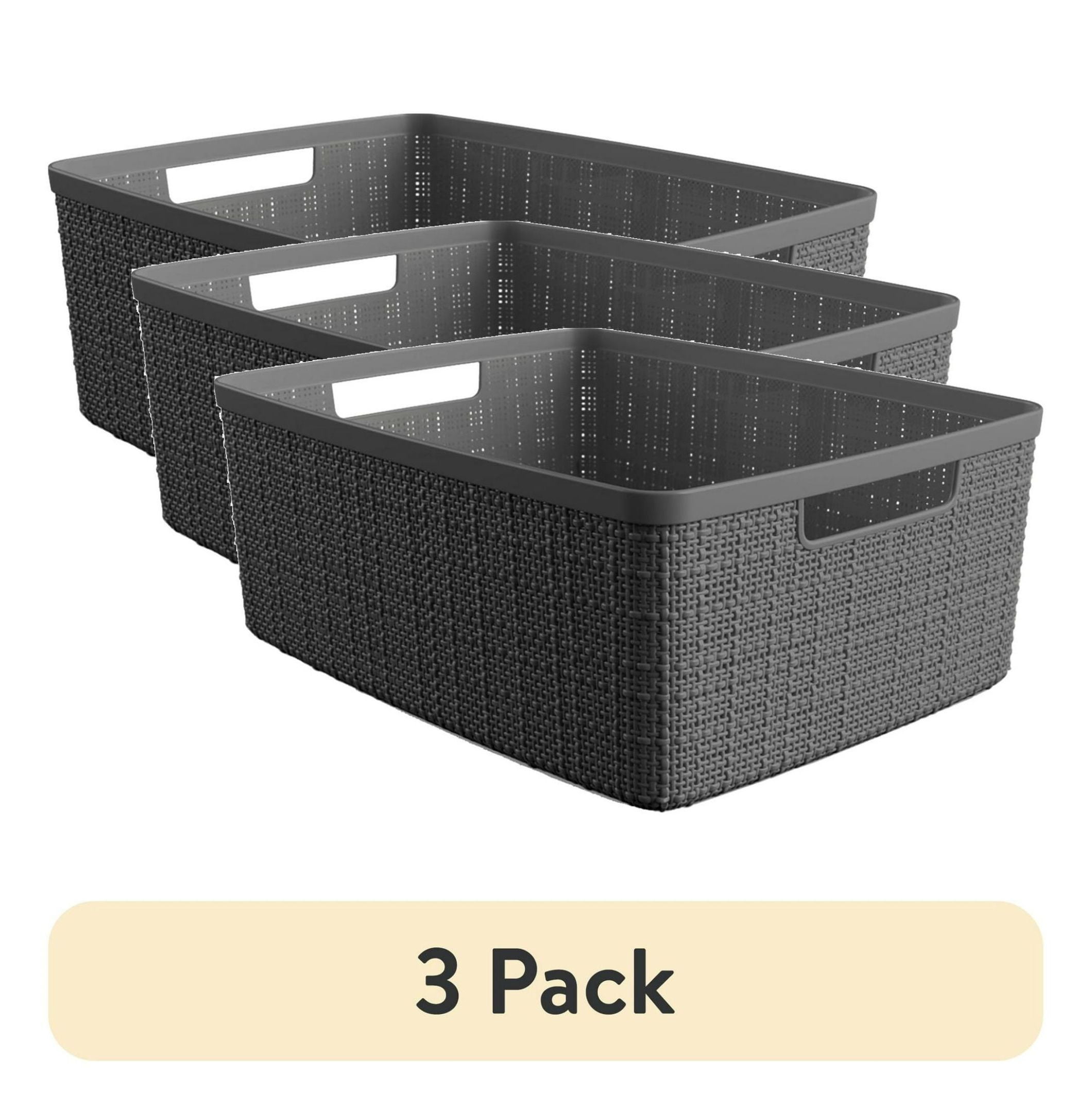 Curver Jute Storage Baskets (3 Pack) - Medium Grey Plastic Organizer ...