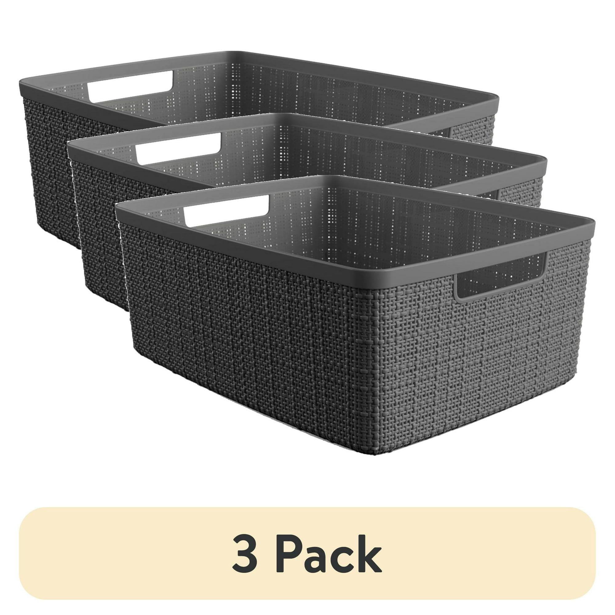 Curver Jute Storage Baskets (3 Pack) - Medium Grey Plastic Organizer ...
