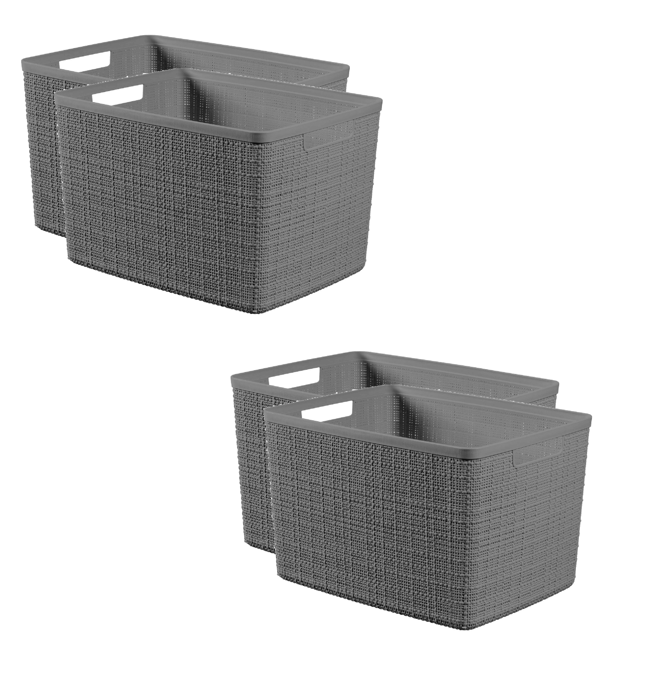 Curver Jute Storage Baskets (4 Pack) - Large Grey Plastic Organizer ...