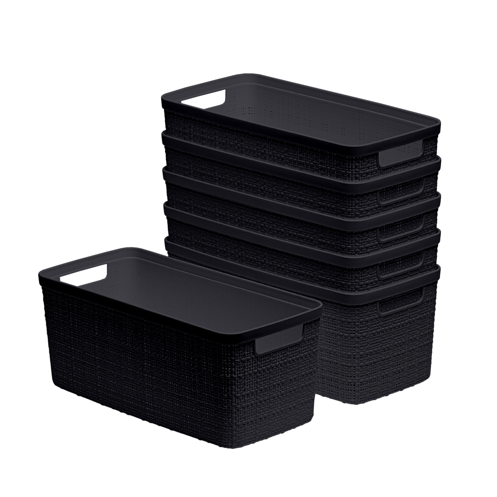 Curver Set of 6 Black Jute-Like Woven Plastic Storage Baskets with ...