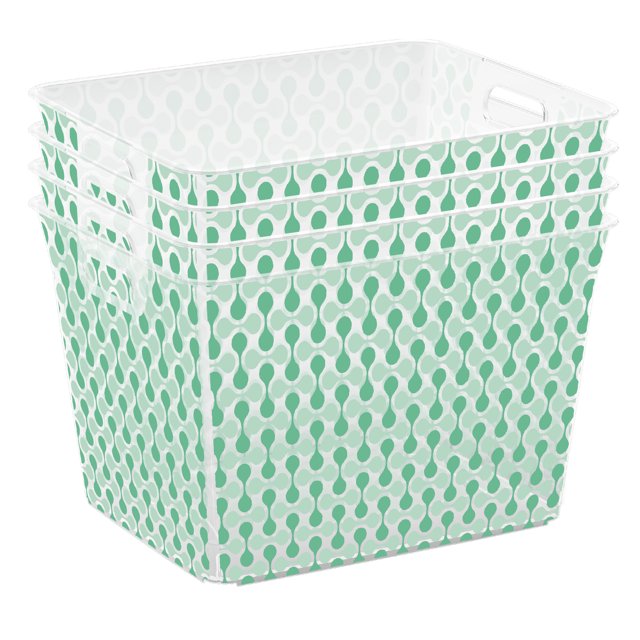 Curver V Basket Large Decorative Storage Bin Organizer, Green 4 Pack ...