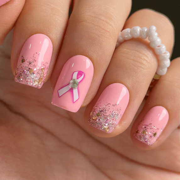 Curvlife medium squoval patterns prints Gel Press On Nails bow pink ...