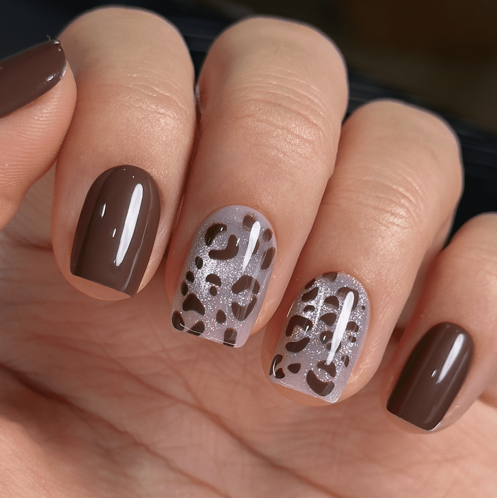 Curvlife short squoval cat eye Gel Press On Nails leopard nude glossy ...