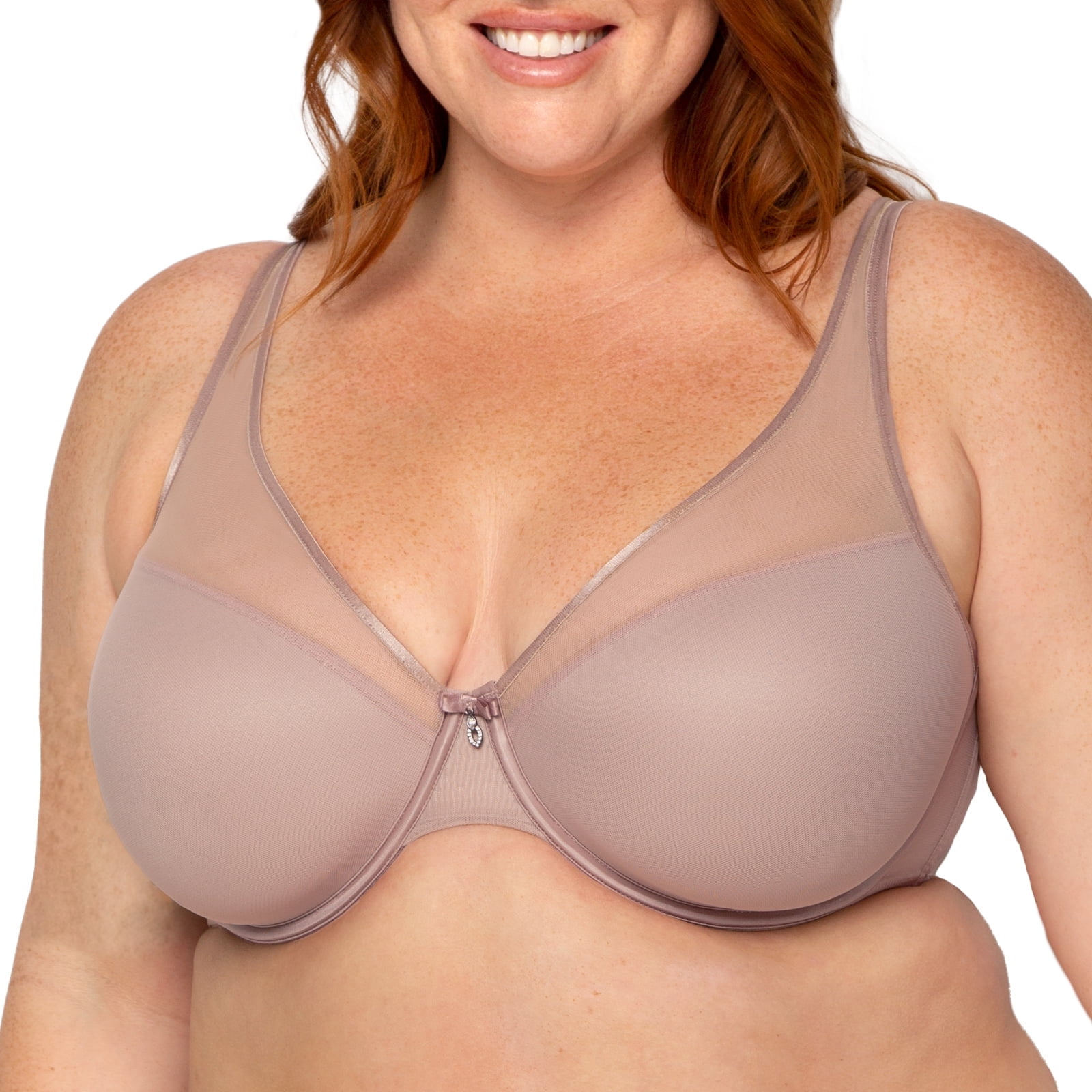 Curvy Couture Womens Plus Size Sheer Mesh Plunge T Shirt Bra